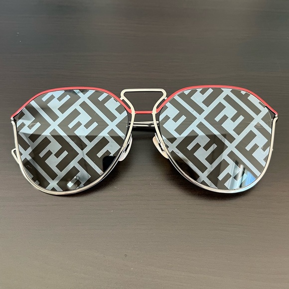Fendi | Accessories | Fendi Ff Grid Logo Sunglasses 07 Red Blue Silver | Poshmark